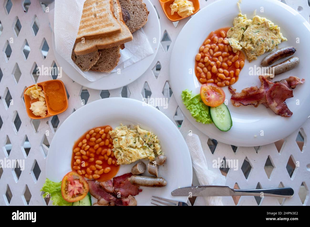Continental breakfast captured from above top view, flat lay Stock ...