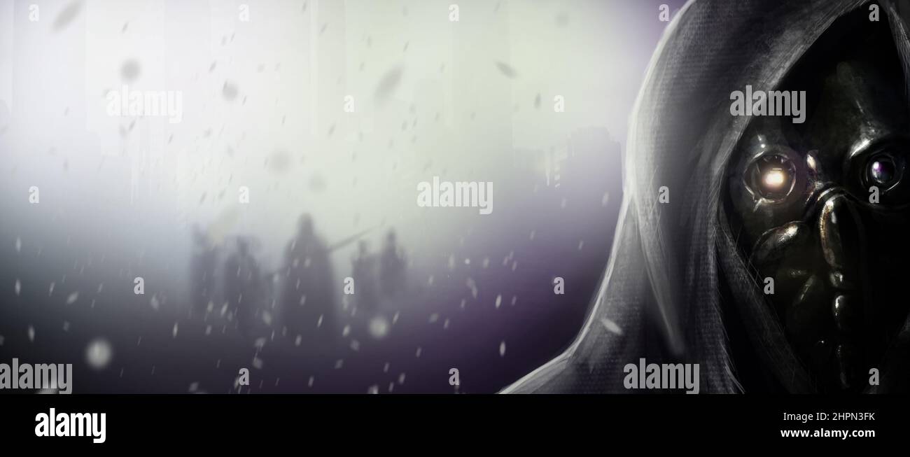 Sci-fi fantasy artwork illustration of stalker character in gas mask ...