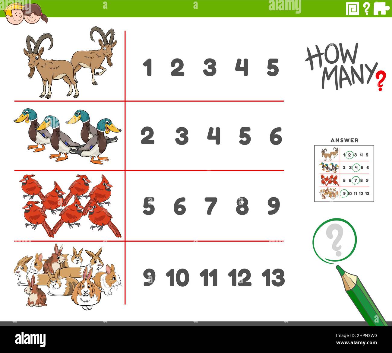 Cartoon illustration of educational counting activity for children with ...