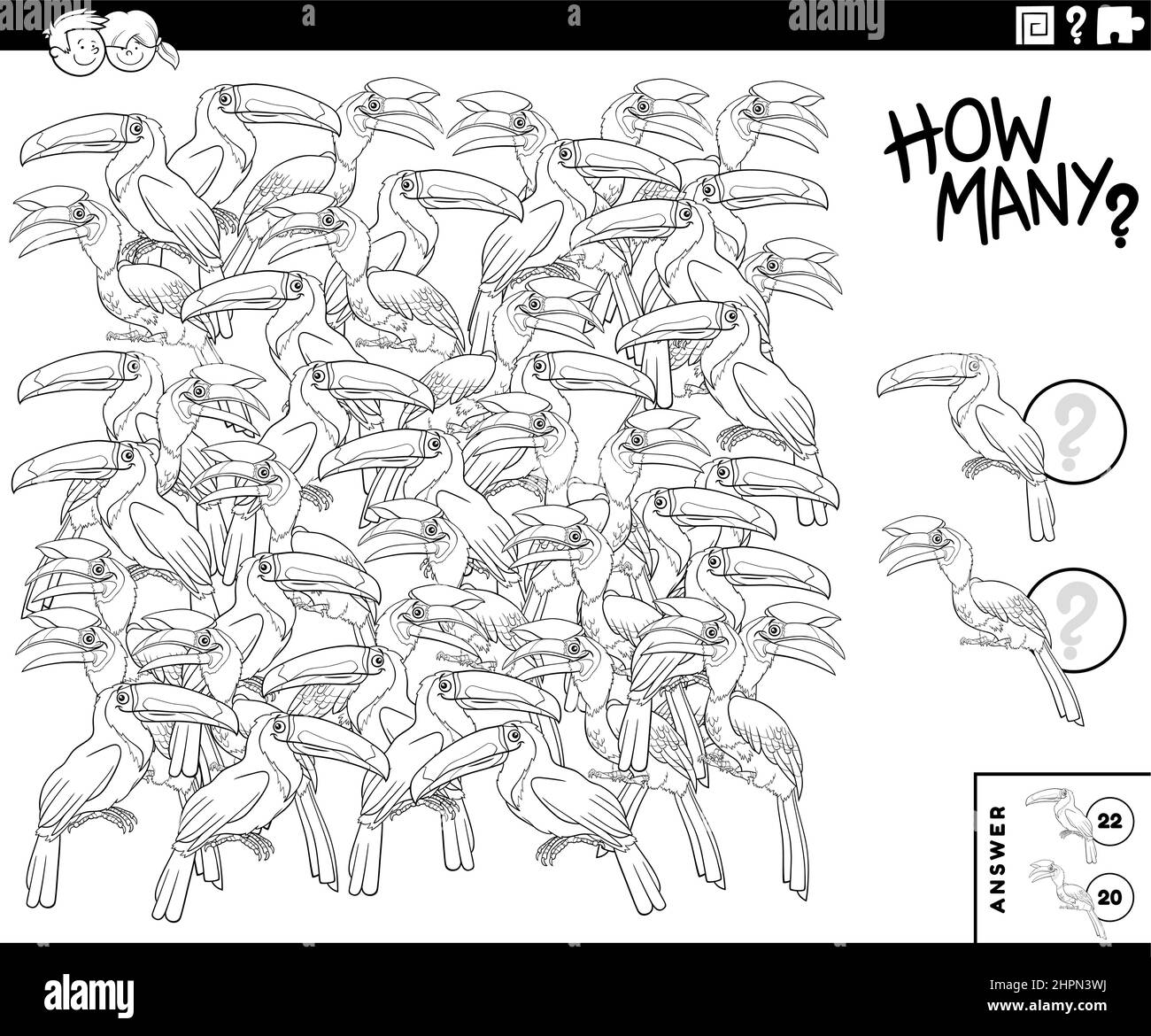 Black and white illustration of educational counting game for children ...