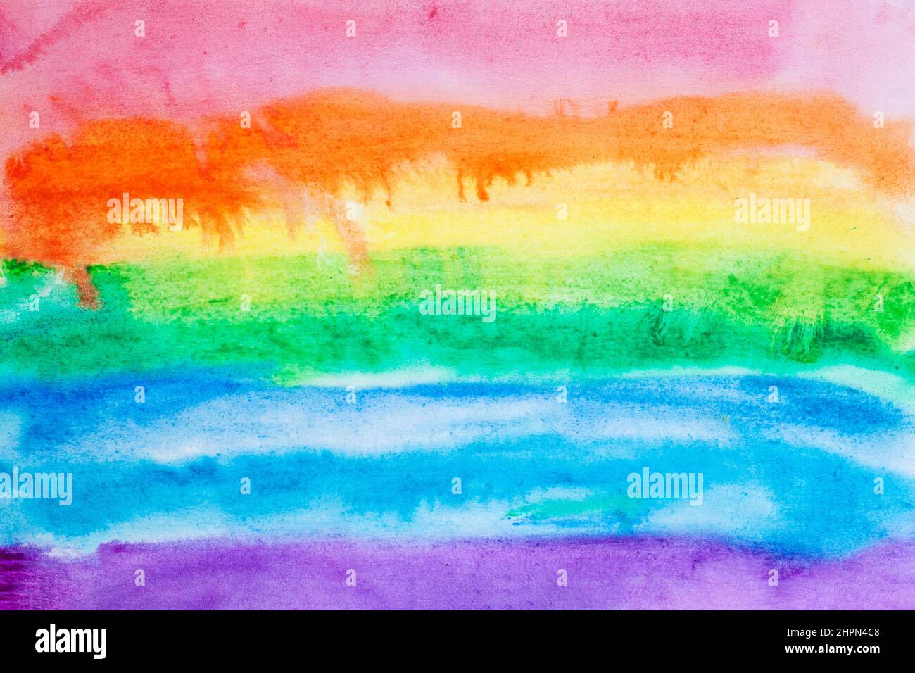 Hand painted abstract watercolor background on paper in rainbow colors ...