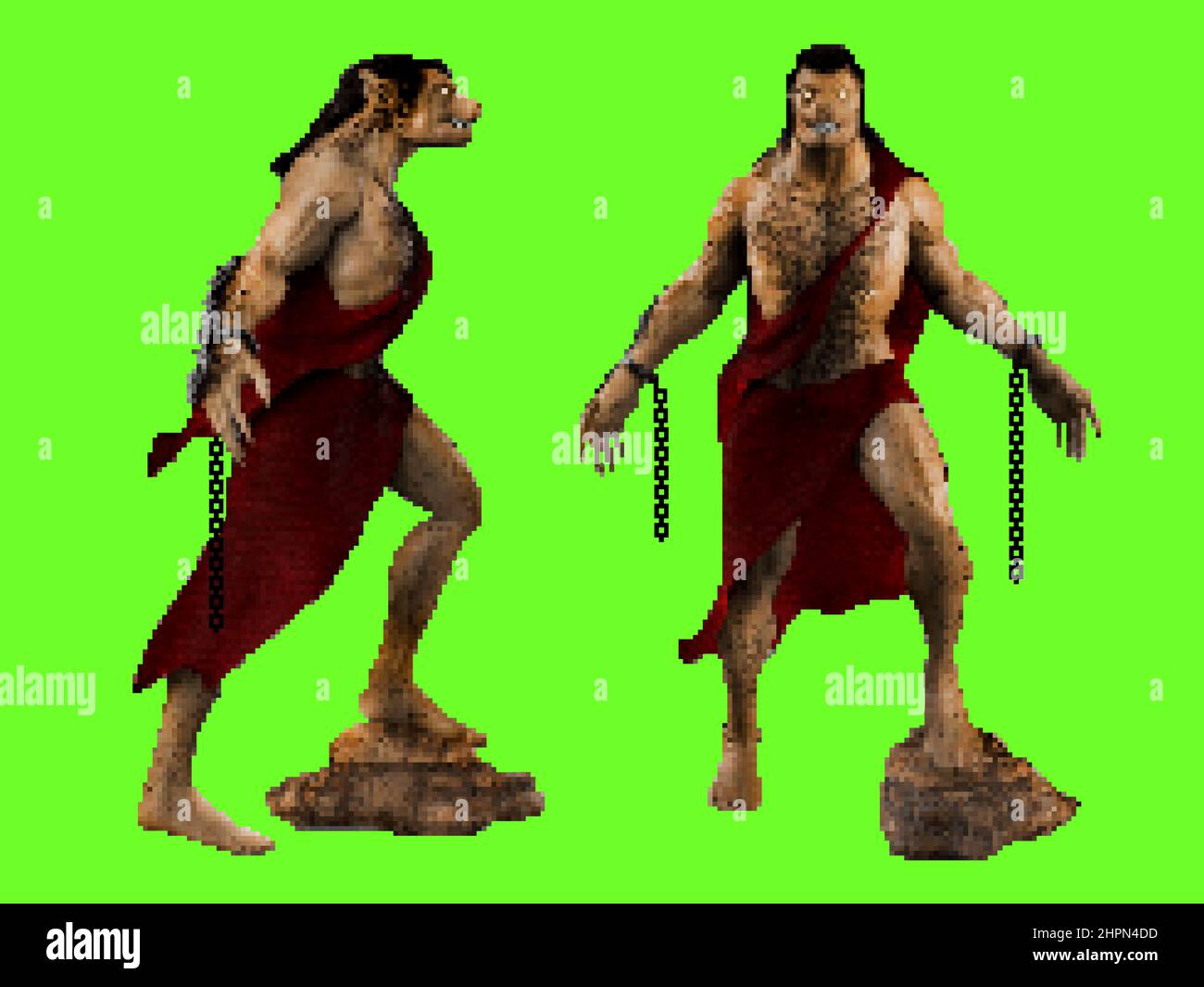 Pixel Artwork Illustration Of Werewolf Monster Character With Broken
