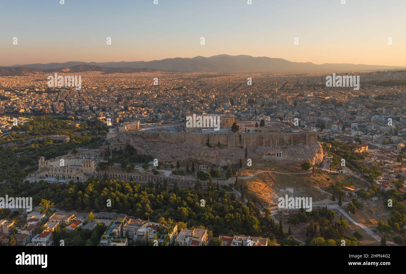 Aerial view of Parthenon and Acropolis at sunrise, Athens,Greece Stock Photo - Alamy