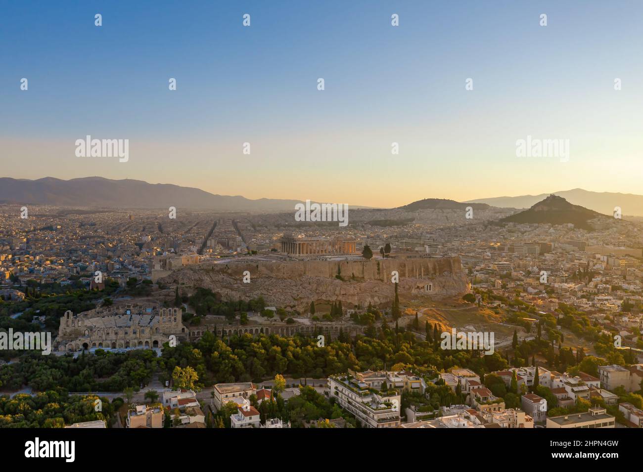 Aerial view of Parthenon and Acropolis at sunrise, Athens,Greece Stock Photo - Alamy