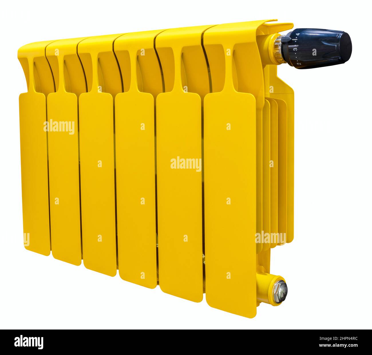 New water heating radiator in yellow color isolated on white background ...
