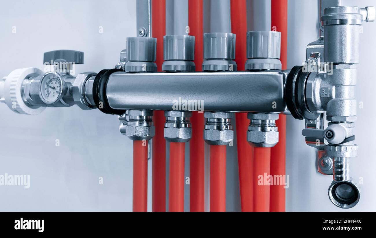 Industrial concept. equipment of the boiler-house, - valves, tubes ...