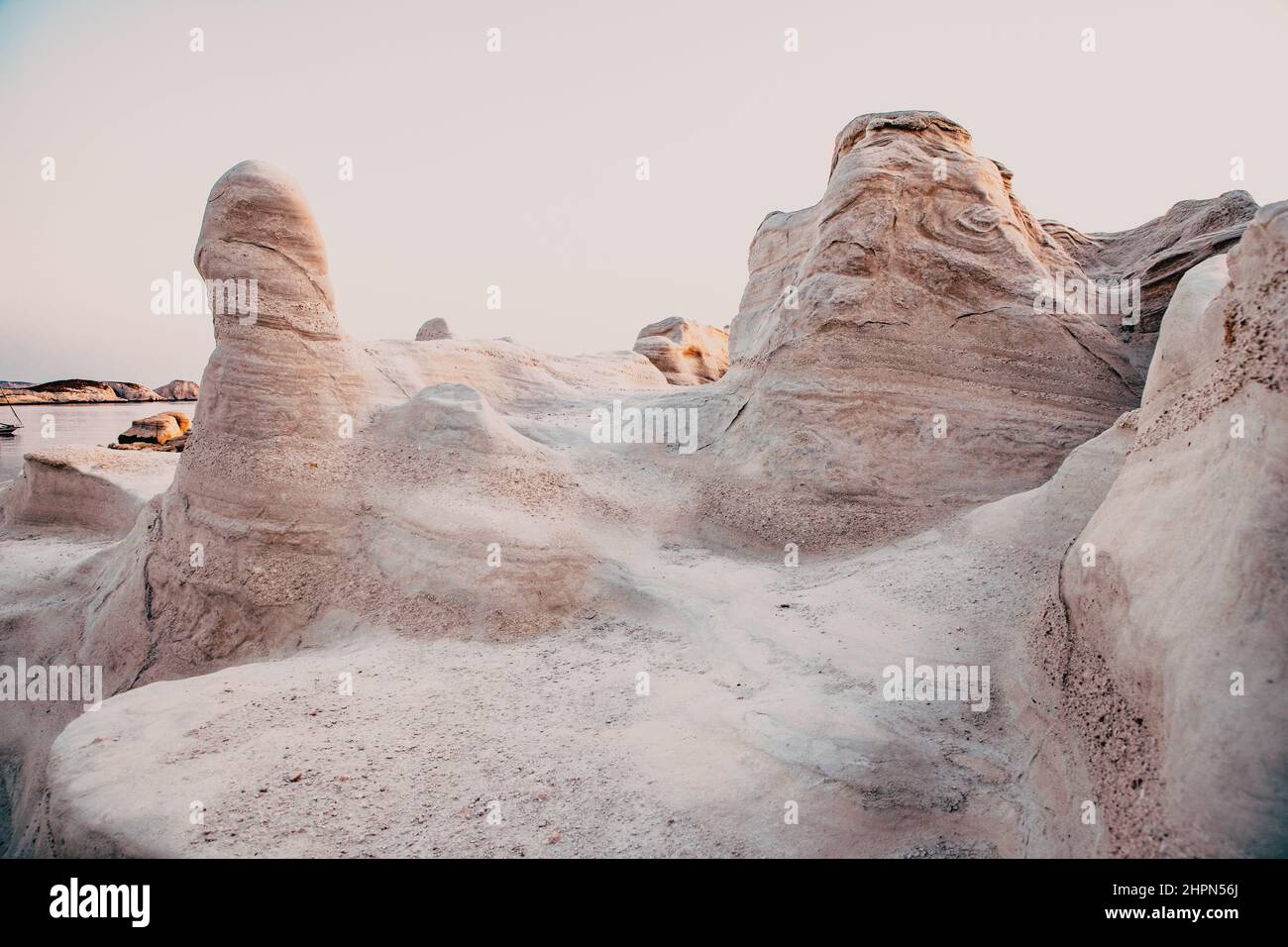 white chalk cliffs in Sarakiniko, Milos island, Cyclades, Greece Stock ...