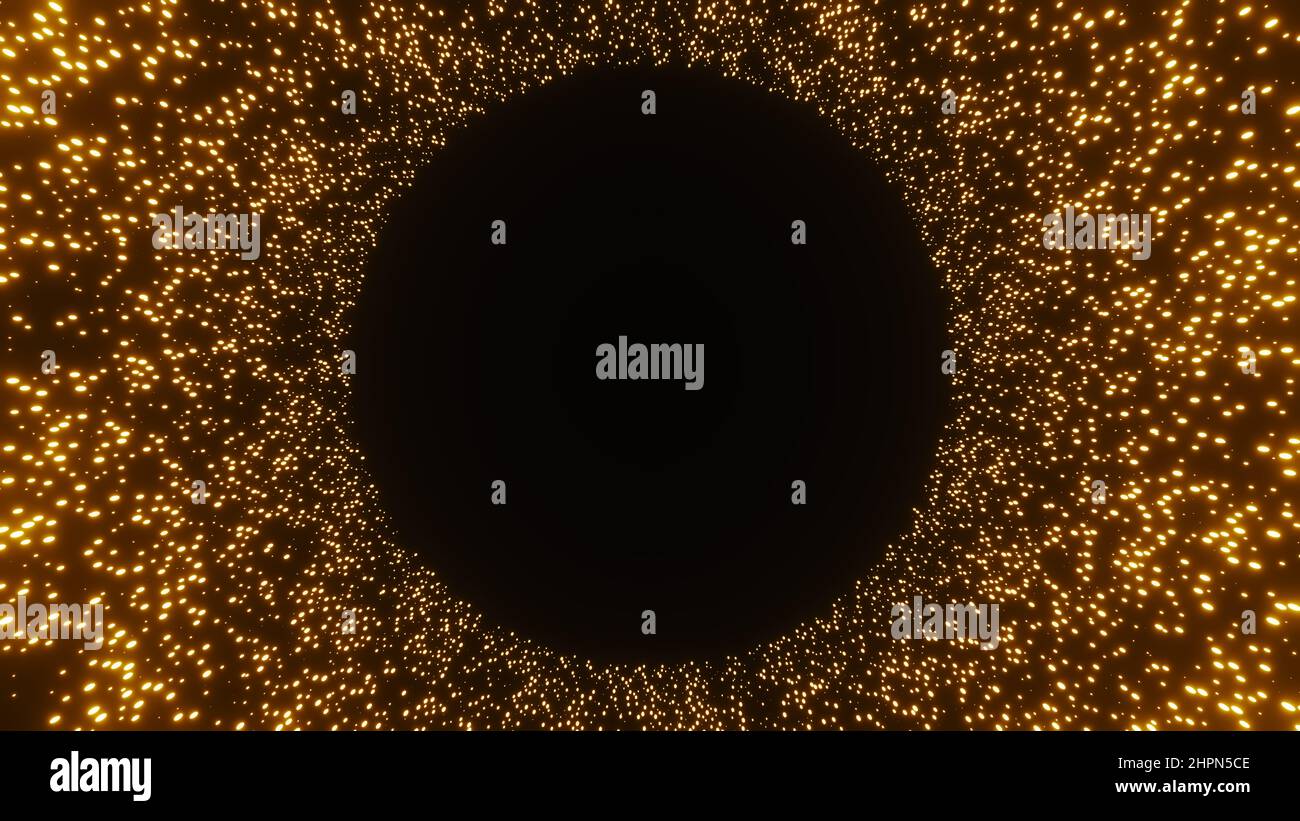 3D illustration of yellow particles floating in an empty space Stock ...