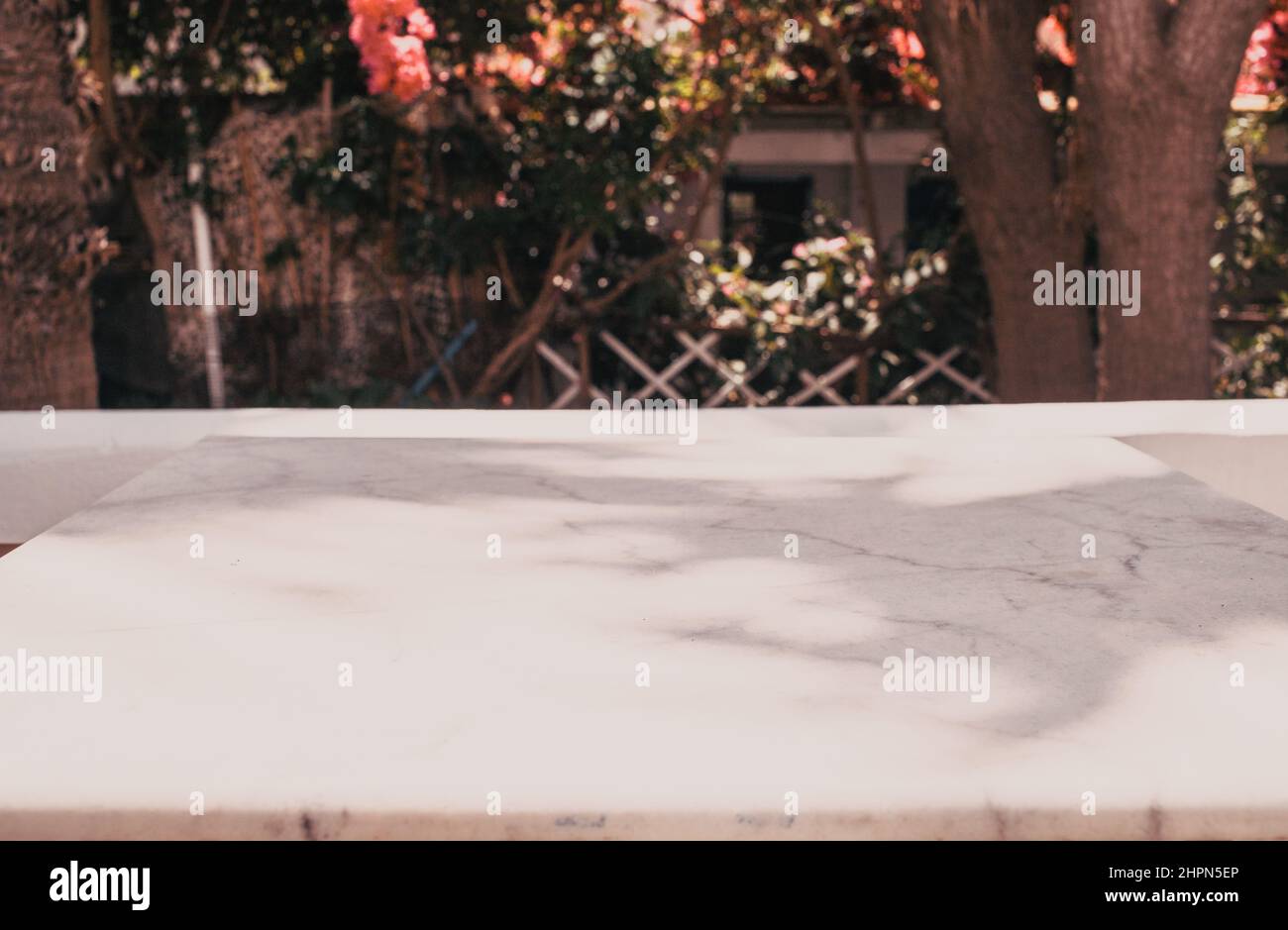 marble tabletop on sunny terrace Stock Photo - Alamy