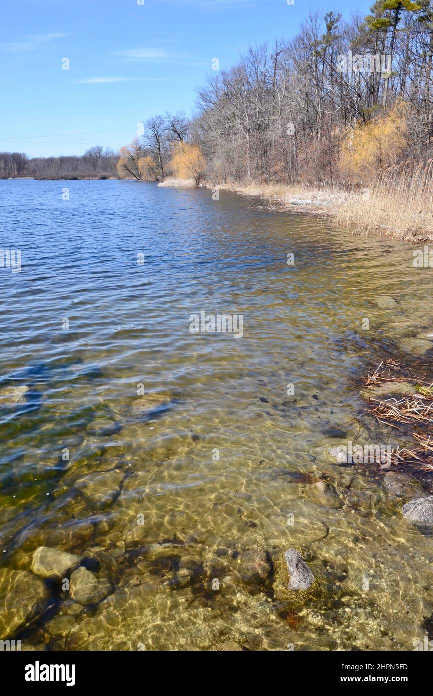Closeup of water ripples on the surface of Heart Lake during early ...