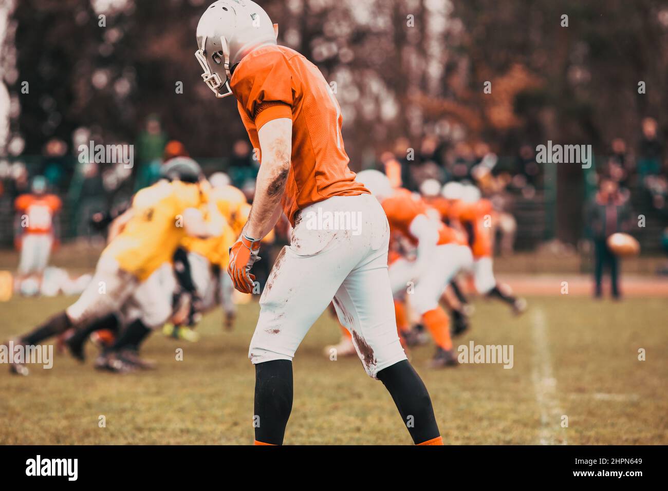 american football game - players in action Stock Photo - Alamy