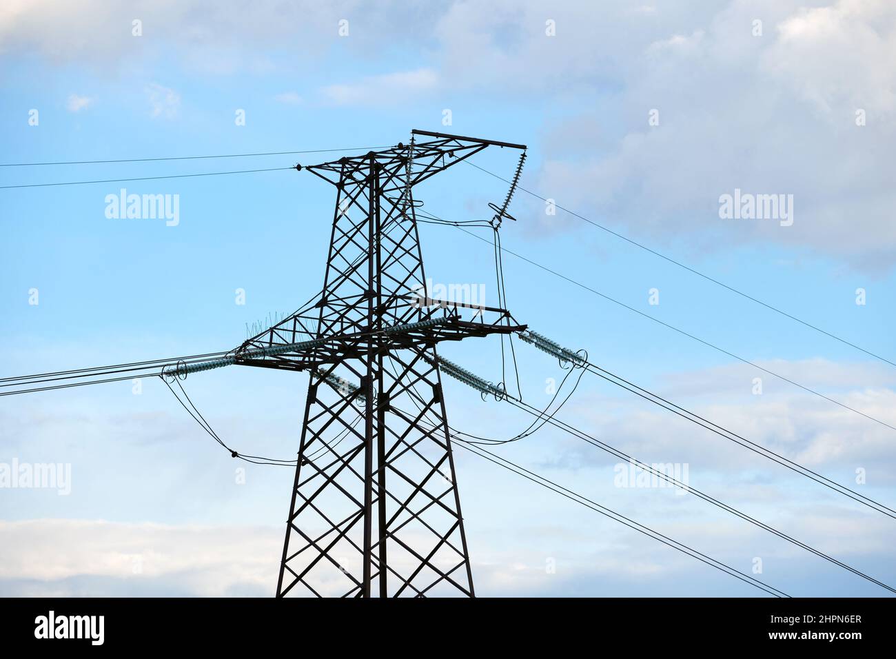 Steel pillar with high voltage electric power lines delivering ...