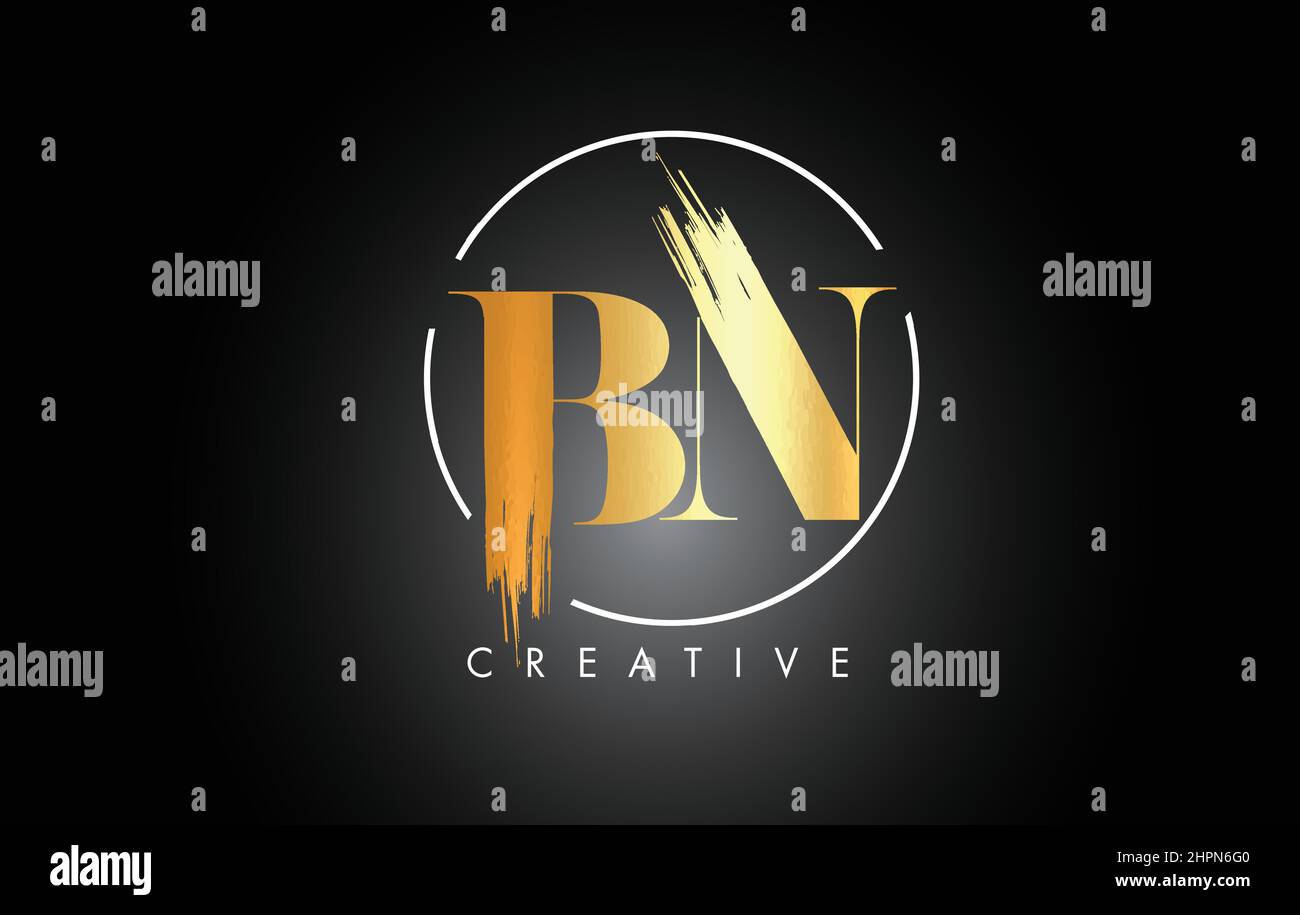 Golden BN Brush Stroke Letter Logo Design. Black Paint Logo Leters Icon ...