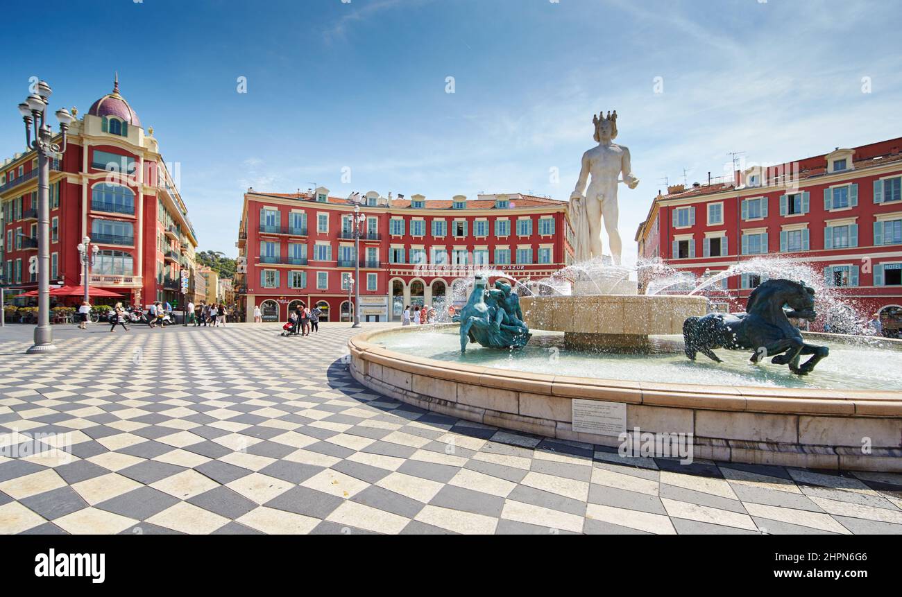 France, Nice, Fountain of the Sun, Place Massena in center of Nice ...