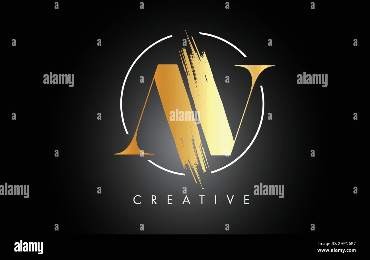 Golden AV Brush Stroke Letter Logo Design. Black Paint Logo Leters Icon ...
