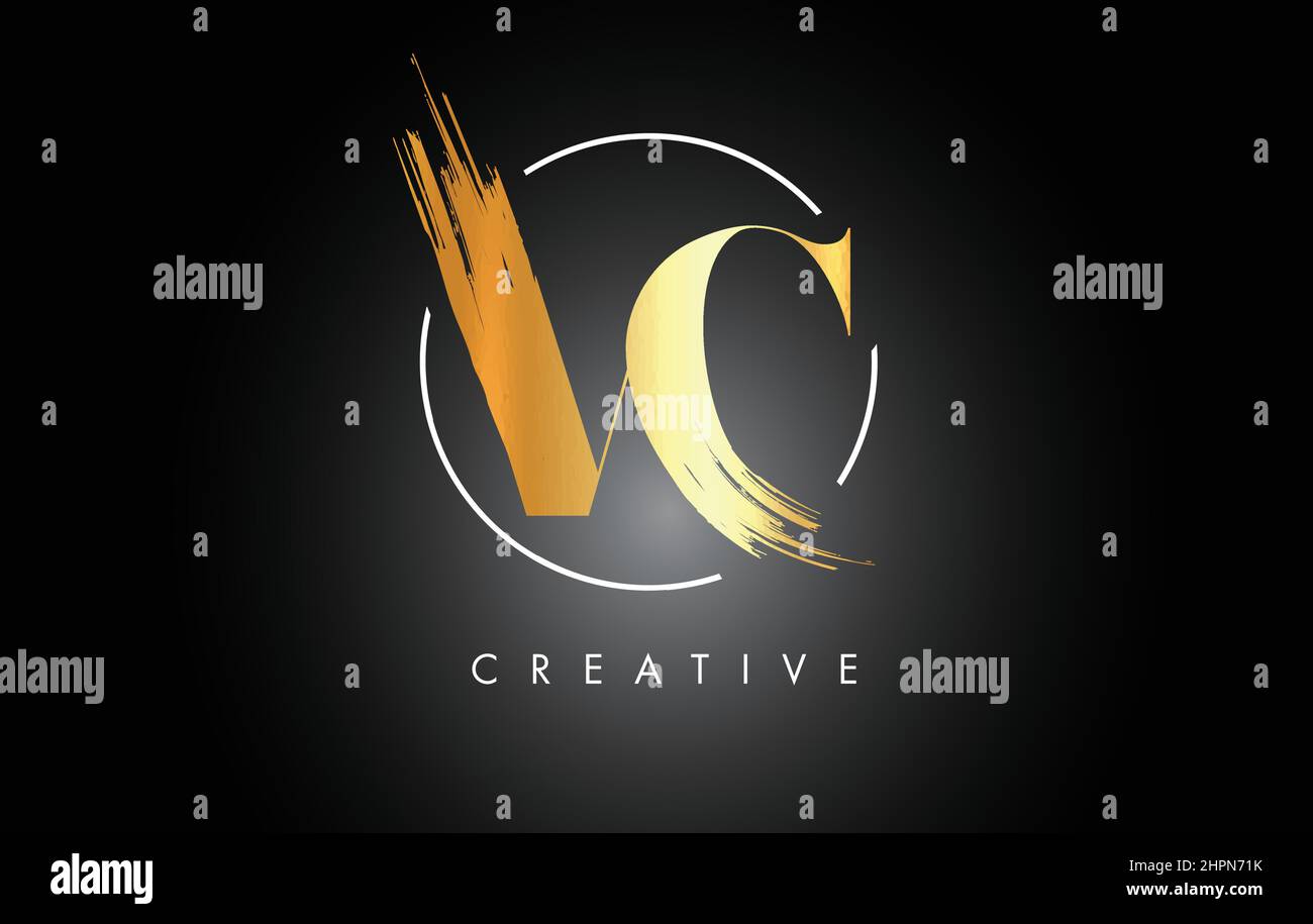 Golden VC Brush Stroke Letter Logo Design. Black Paint Logo Leters Icon ...