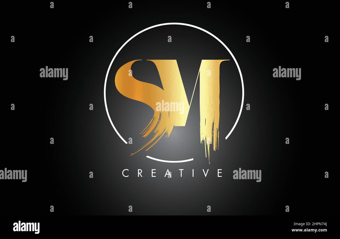 Golden SM Brush Stroke Letter Logo Design. Black Paint Logo Leters Icon ...