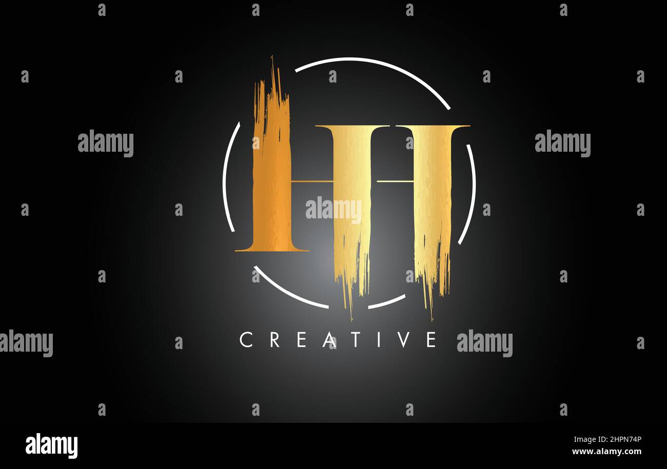 Golden HH Brush Stroke Letter Logo Design. Black Paint Logo Leters Icon ...