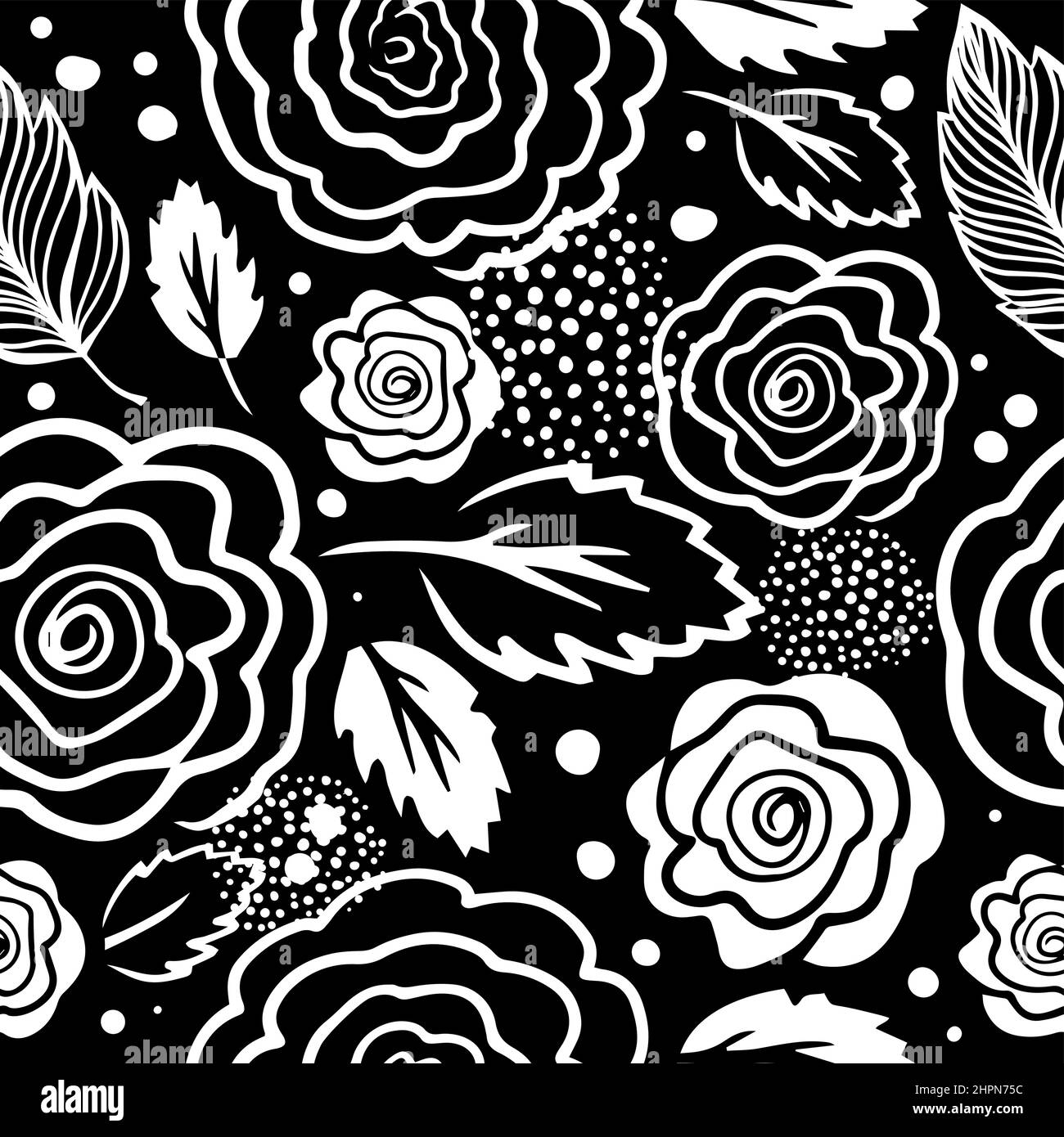 Monochrome simple roses seamless pattern. Vector illustration Stock ...