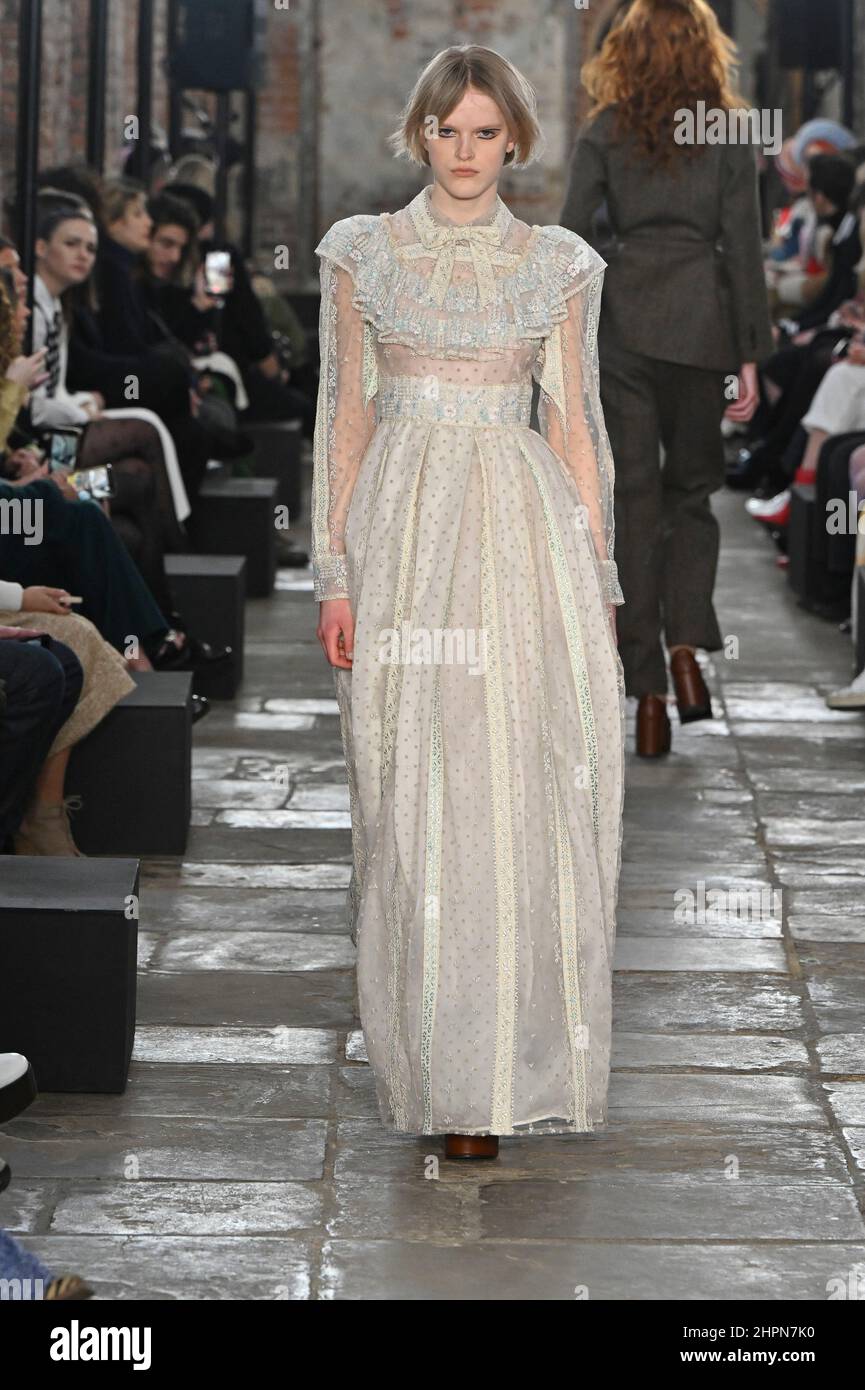 Model Hannah Motler walks on the runway at the Paul and Joe fashion ...