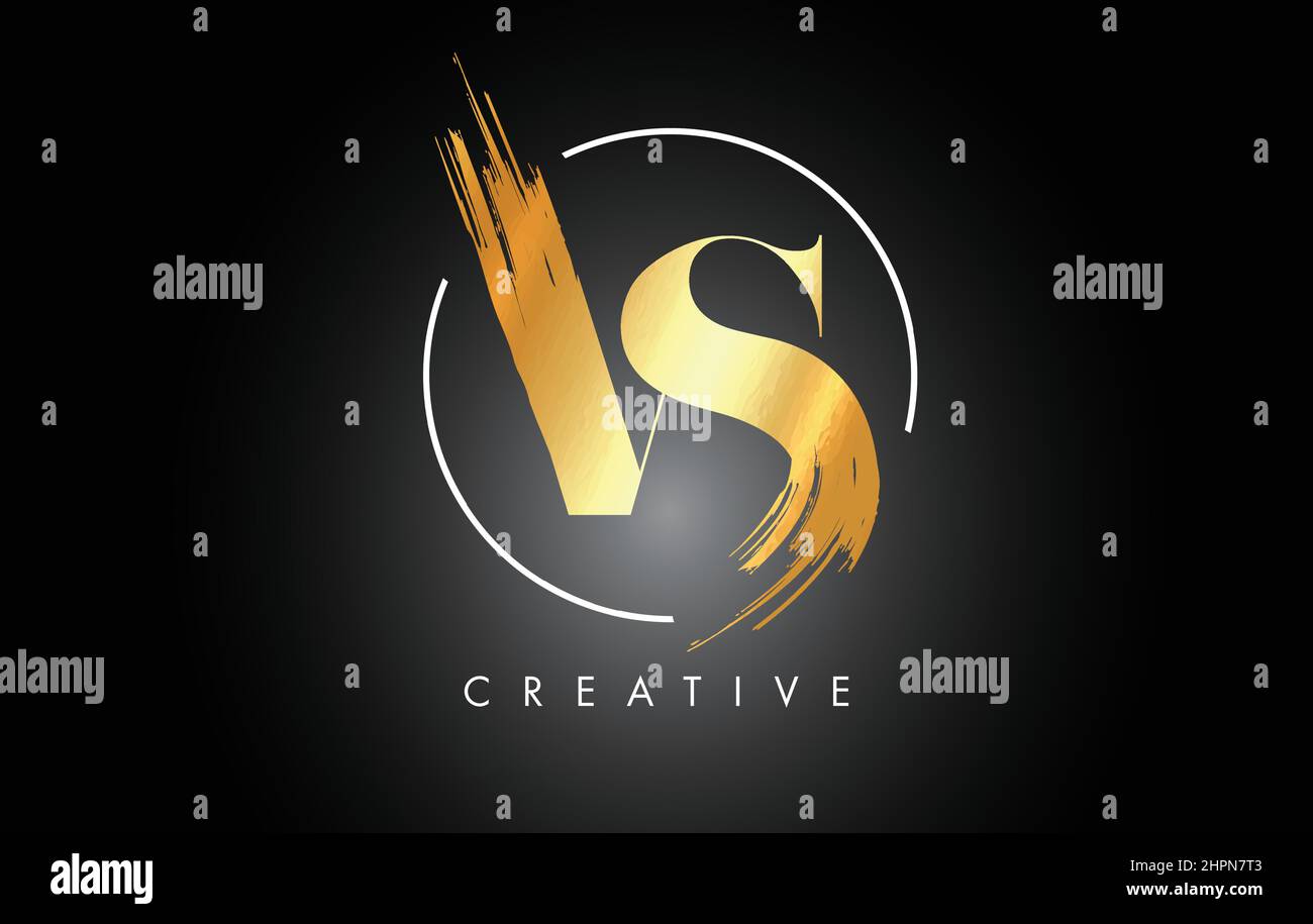 Golden VS Brush Stroke Letter Logo Design. Black Paint Logo Leters Icon ...