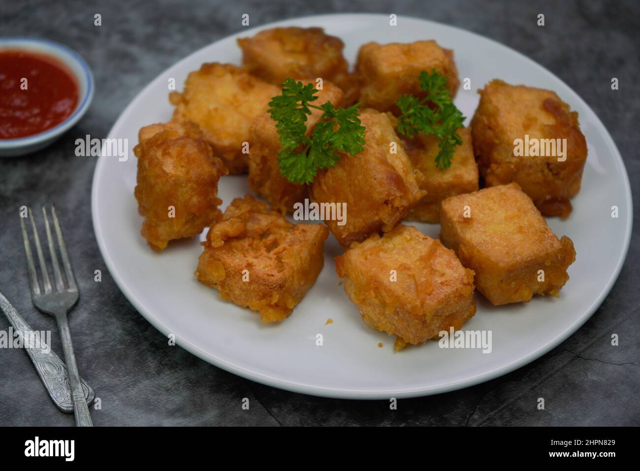 Indonesia Dish Fried Tofu,Tahu Goreng Stock Photo - Alamy