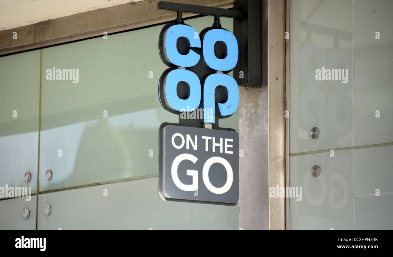 An exterior sign for a Co-operative or Co-op store or shop in ...