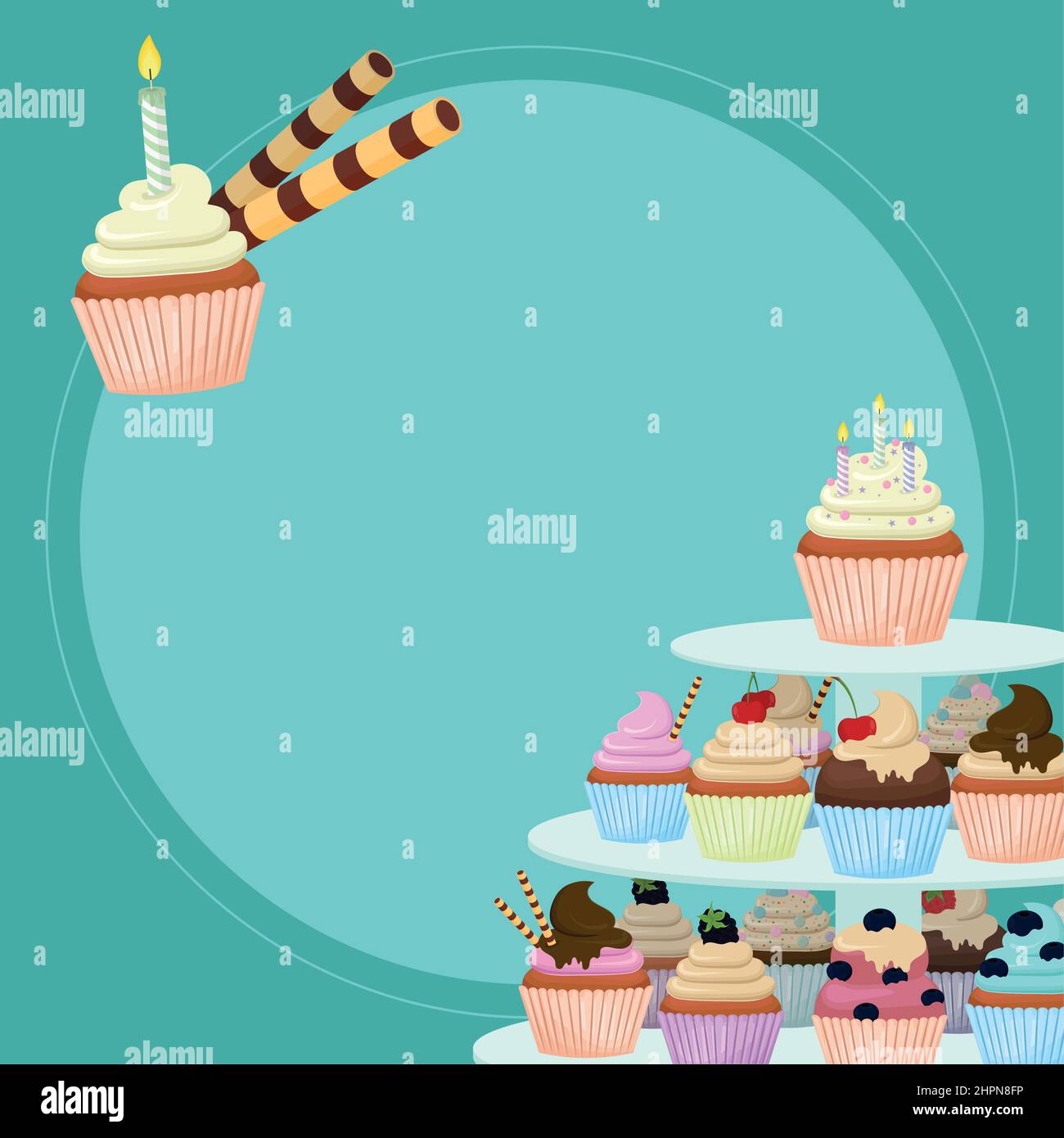 birthday cupcakes and candle Stock Vector Image & Art - Alamy