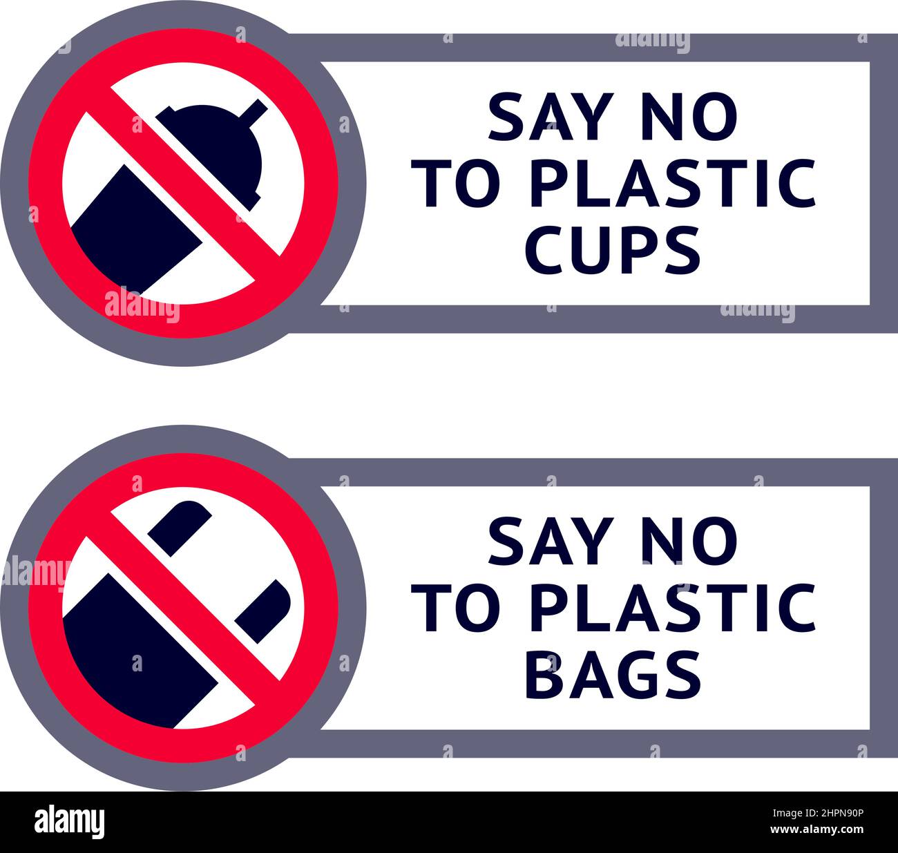 Say no to plastic bags, cups, trendy ecological stickers set for print ...