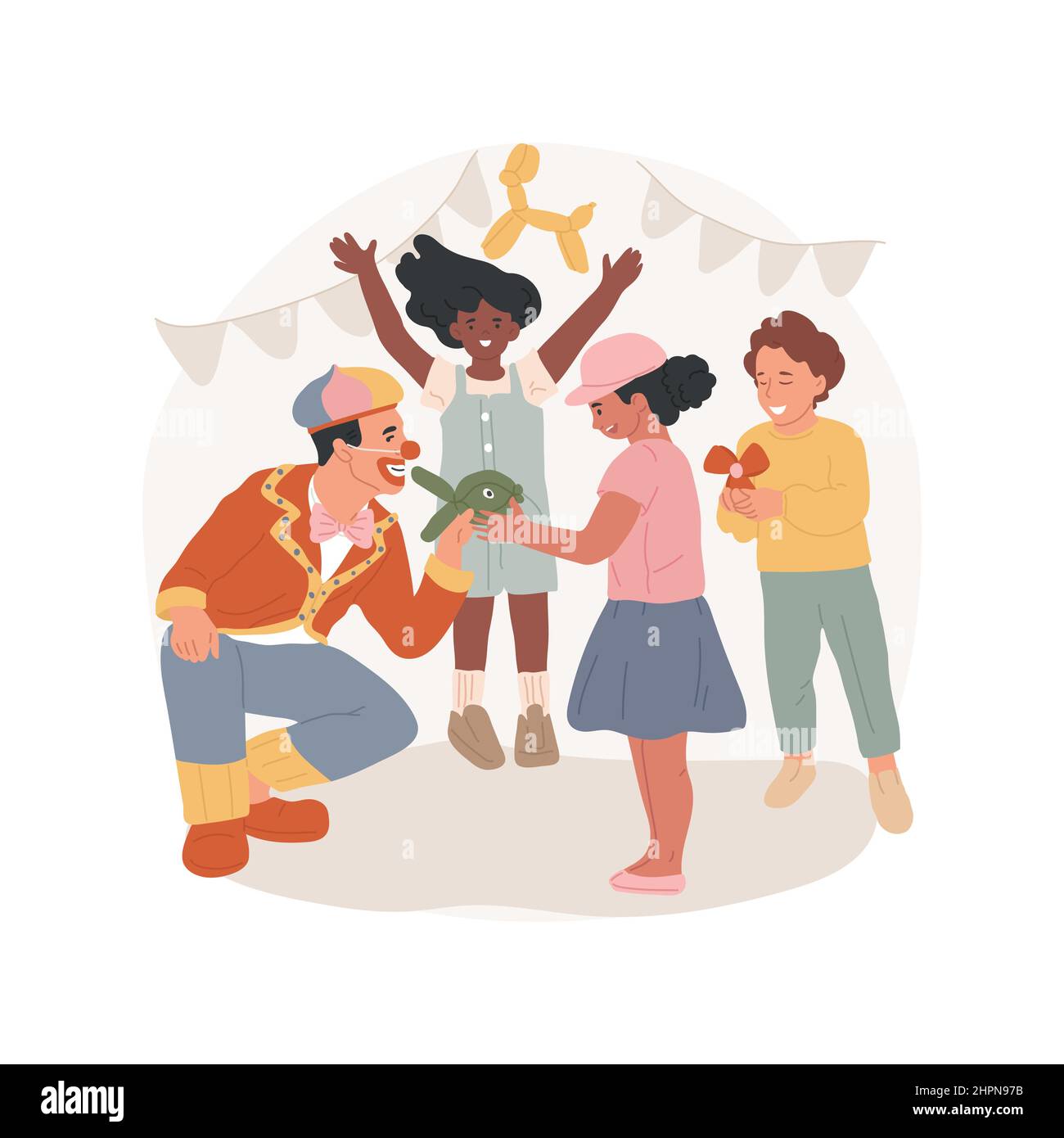 Clown entertainer isolated cartoon vector illustration Birthday ...