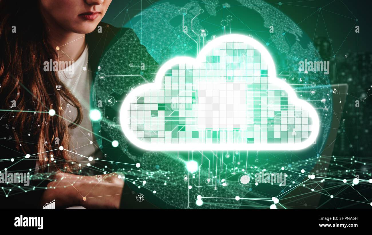 Conceptual cloud computing and data storage technology for future innovation . 3D render ...