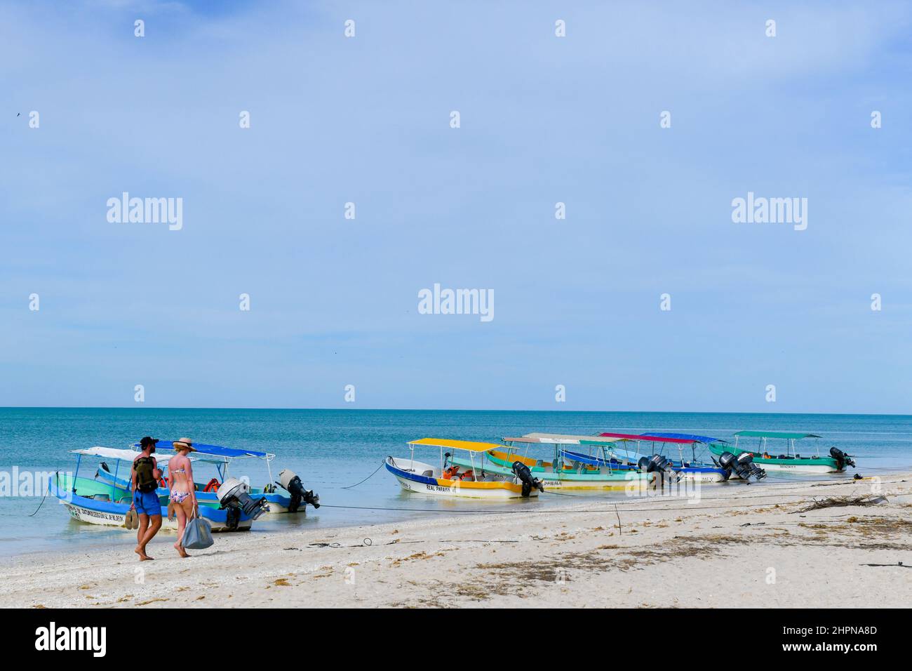 Beach, Celestun fishing village, Yucatan coast, Mexico Stock Photo - Alamy