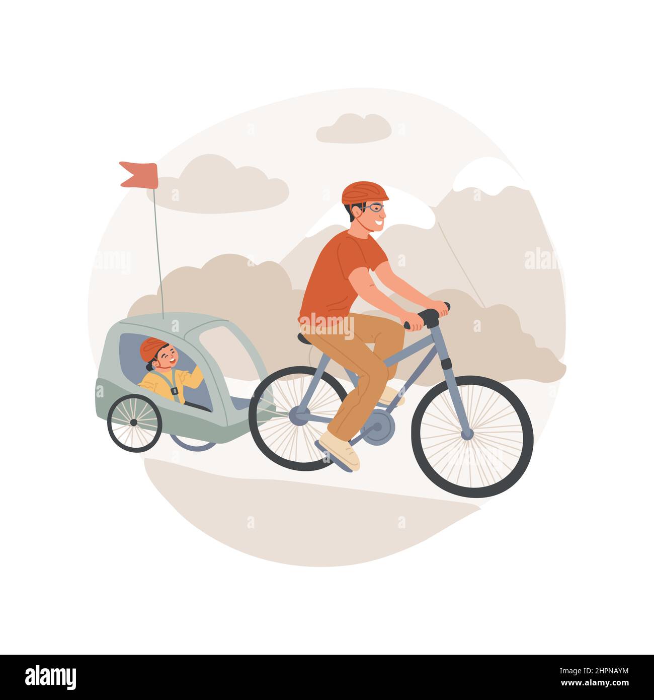 Bike trailer isolated cartoon vector illustration Parent riding bike ...