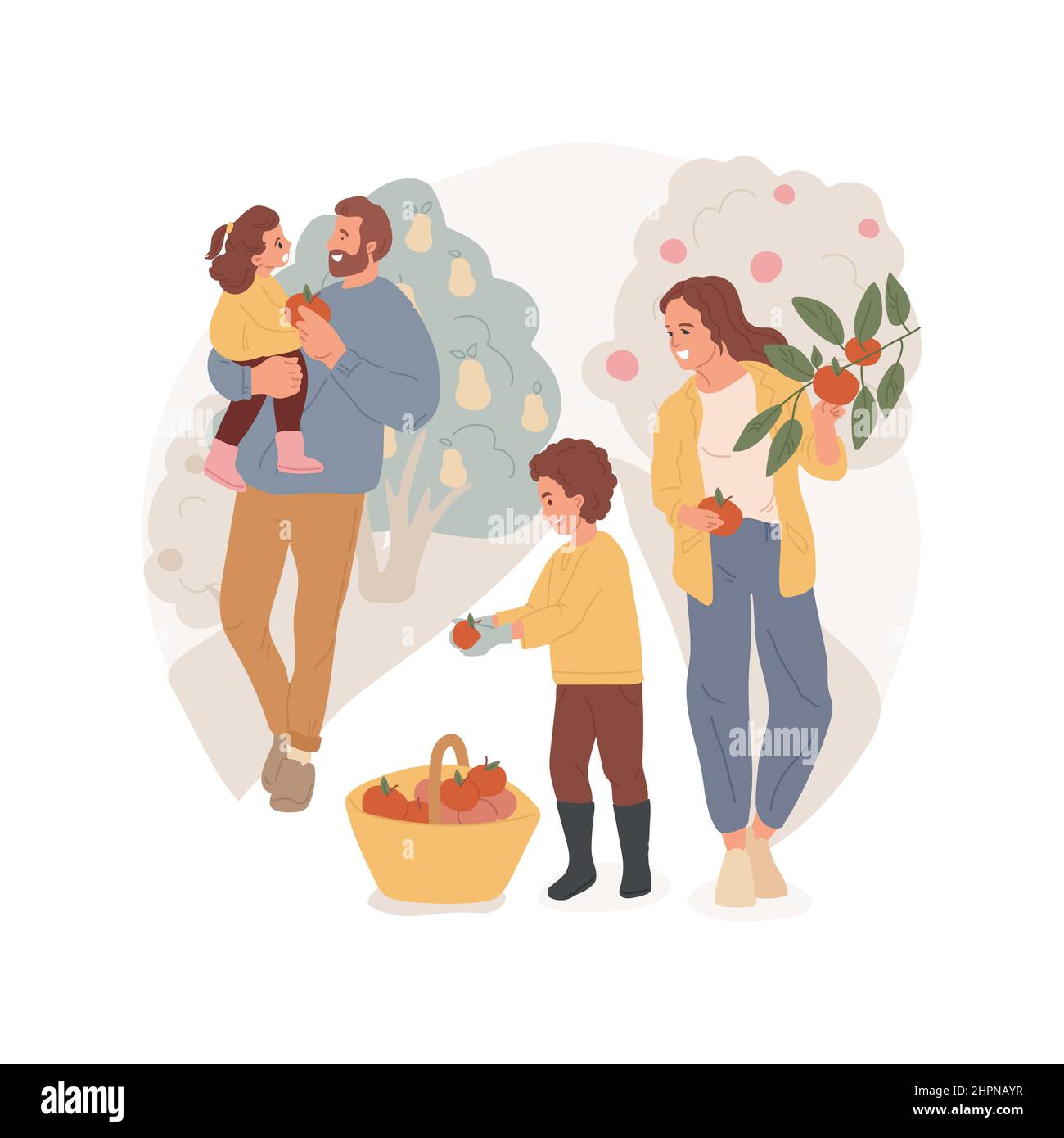Fruit farm isolated cartoon vector illustration Family in orchard ...