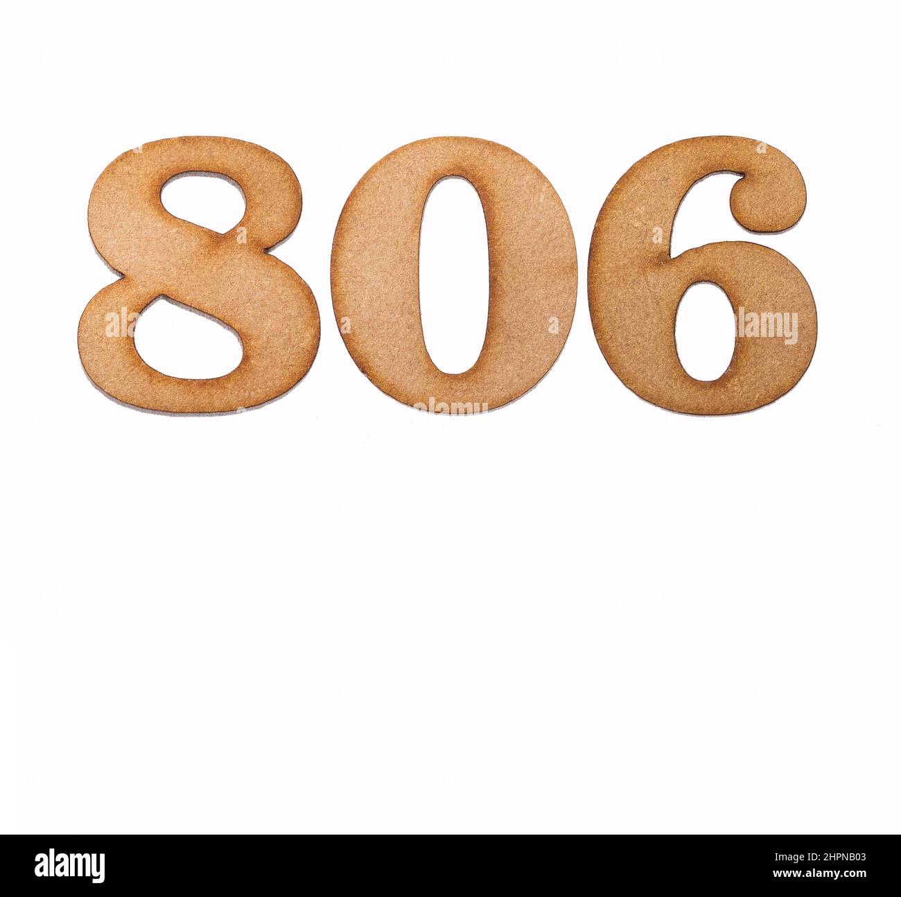 Number 806 - Piece of wood isolated on white background Stock Photo - Alamy