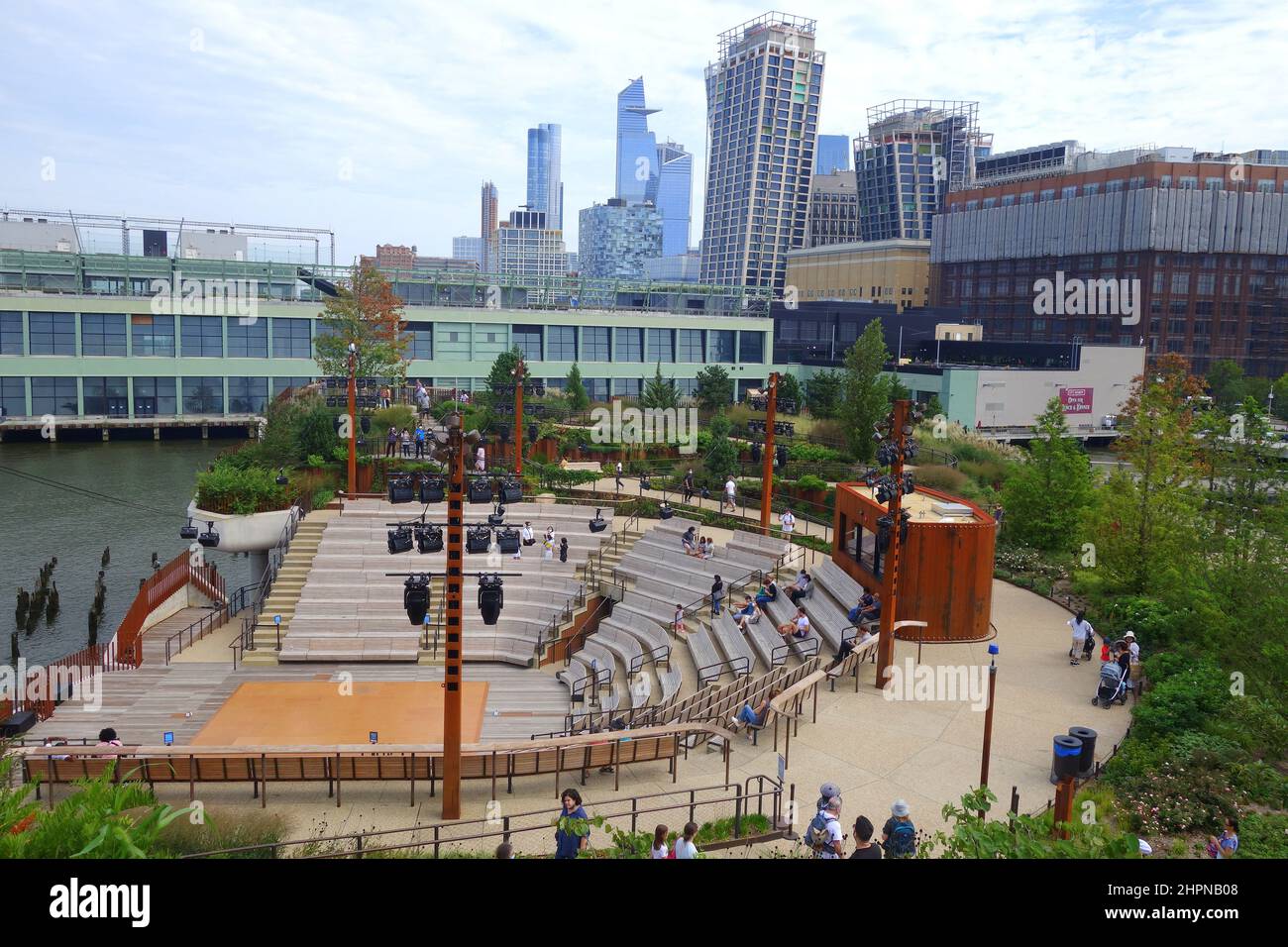 Waterside Amphitheater at Little Island on the Hudson River in New York ...