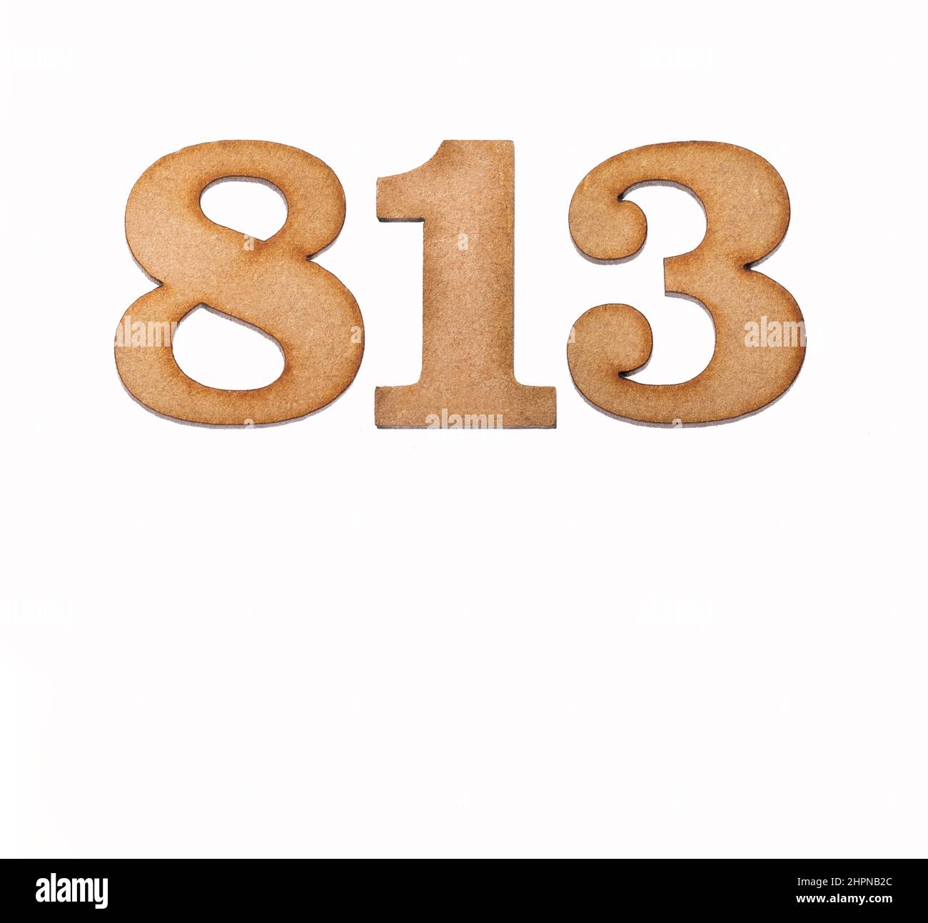 Number 813 in wood, isolated on white background Stock Photo - Alamy