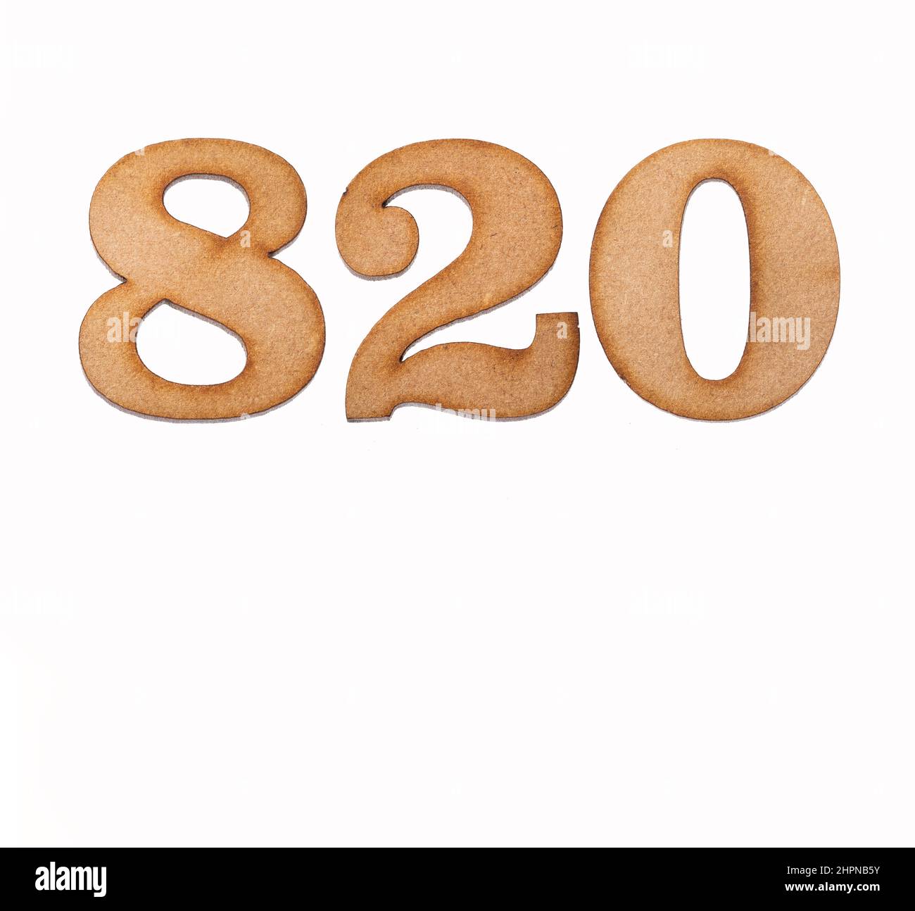 Number 820 - Piece of wood isolated on white background Stock Photo - Alamy