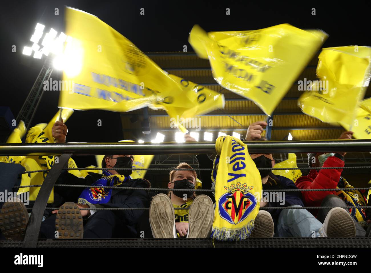 Villarreal, Spain, 22nd February 2022. Villarreal CF fans wave flag ...