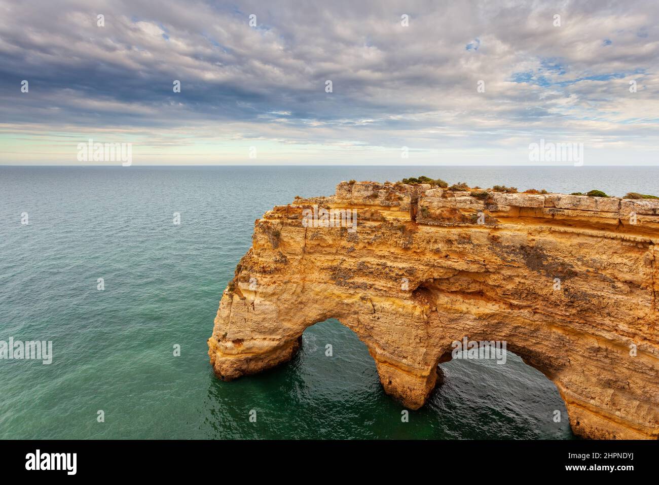 Landscape on the Algarve coast at sunset. Beach in southern Portugal ...