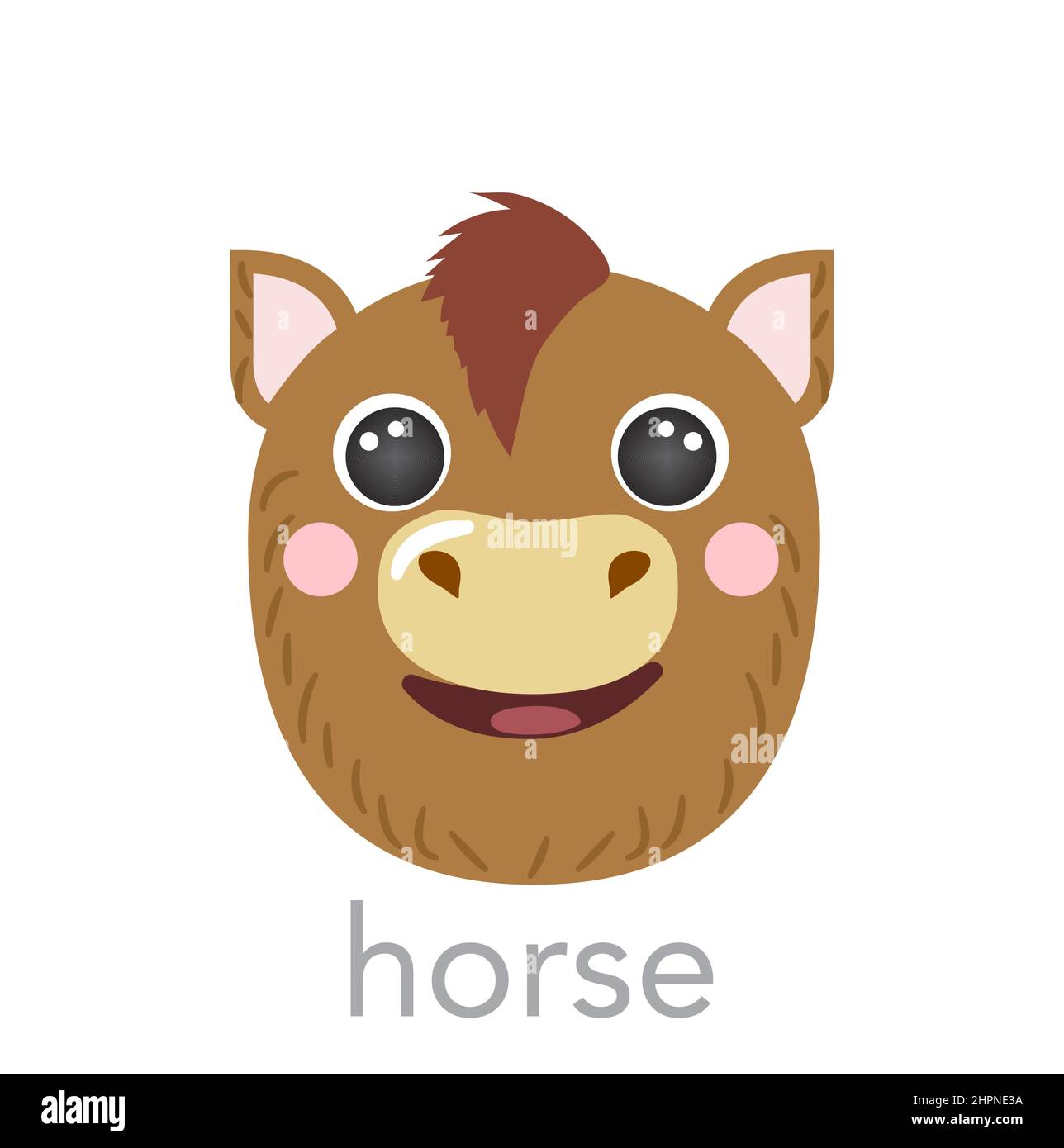 Horse Cute portrait with name text smile head cartoon round shape pony ...