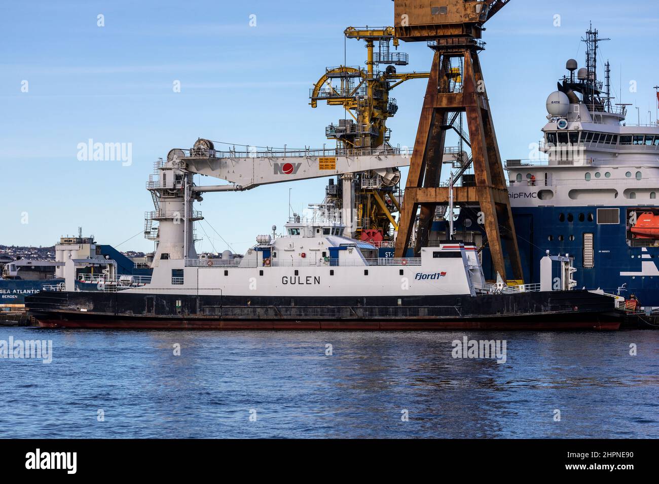 The old BMV shipyard at Laksevaag, near port of Bergen, Norway. Old car ...