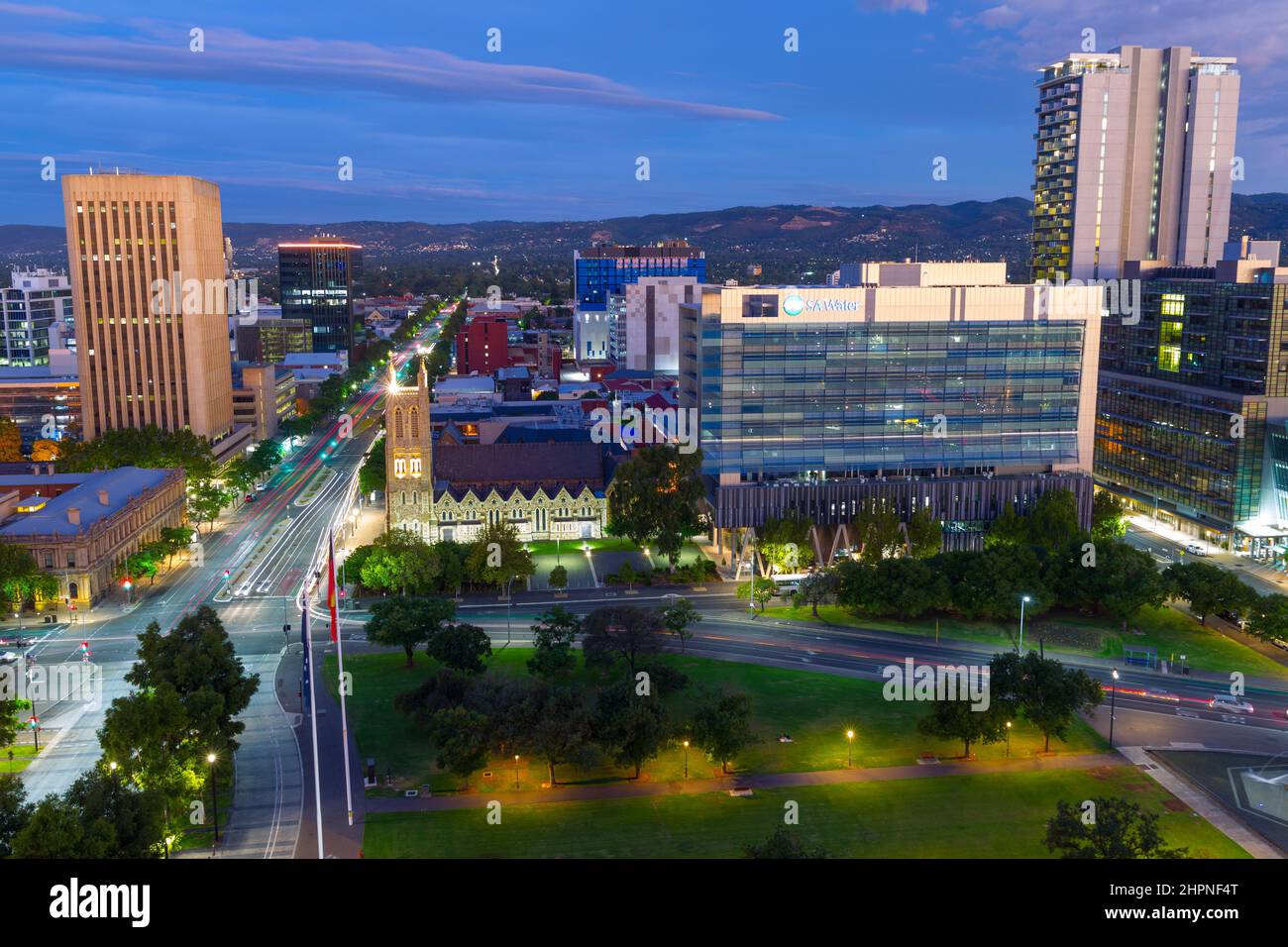 Adelaide, South Australia, seen by night from Victoria Square looking ...