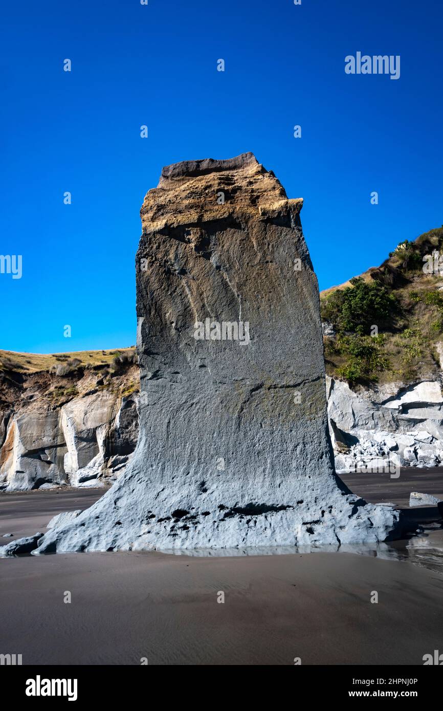 Rock stack on beach, Kai Iwi Beach, near Wanganui, North Island, New ...