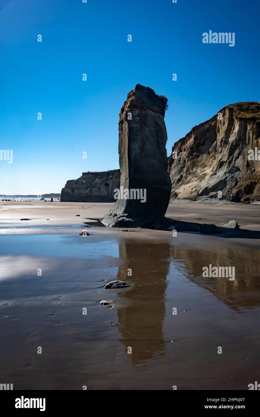 Rock stack on beach, Kai Iwi Beach, near Wanganui, North Island, New ...