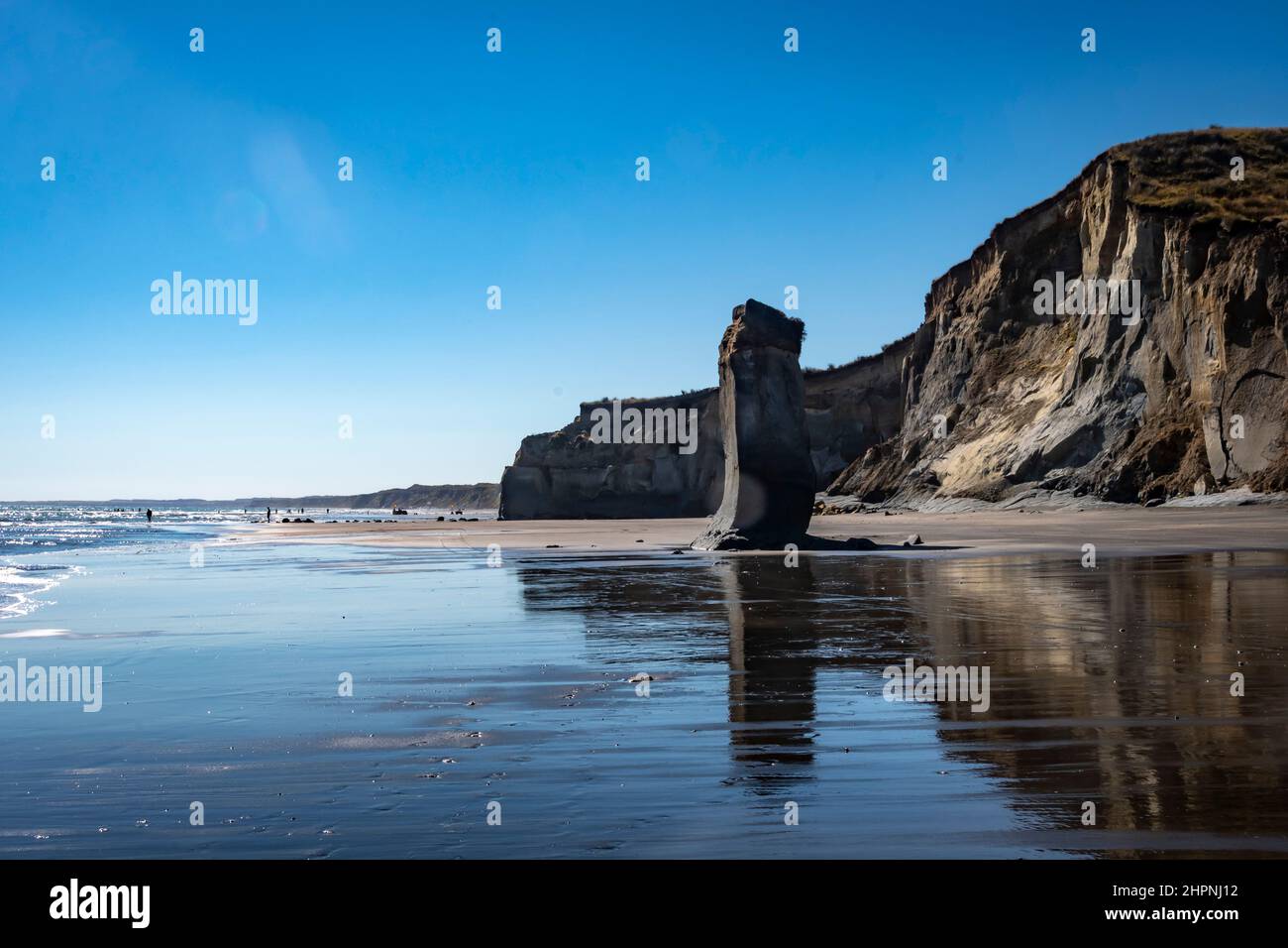Rock stack on beach, Kai Iwi Beach, near Wanganui, North Island, New ...