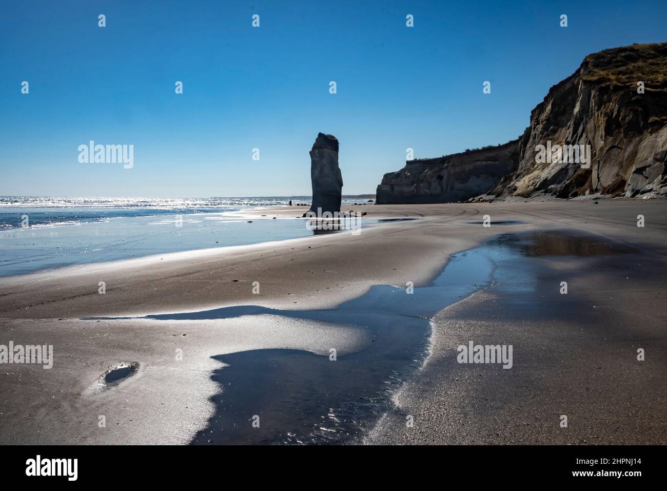 Rock stack on beach, Kai Iwi Beach, near Wanganui, North Island, New ...