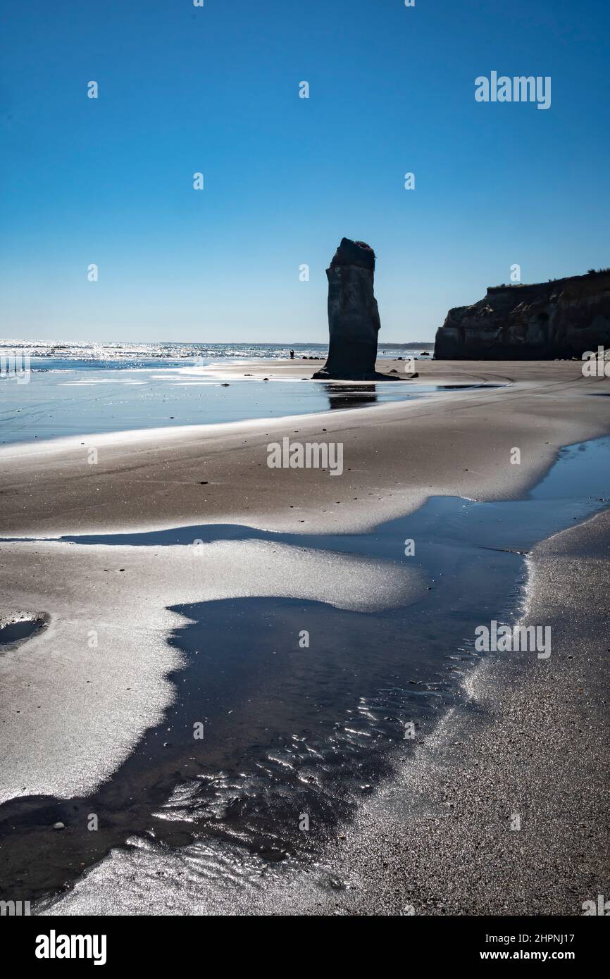 Rock stack on beach, Kai Iwi Beach, near Wanganui, North Island, New ...