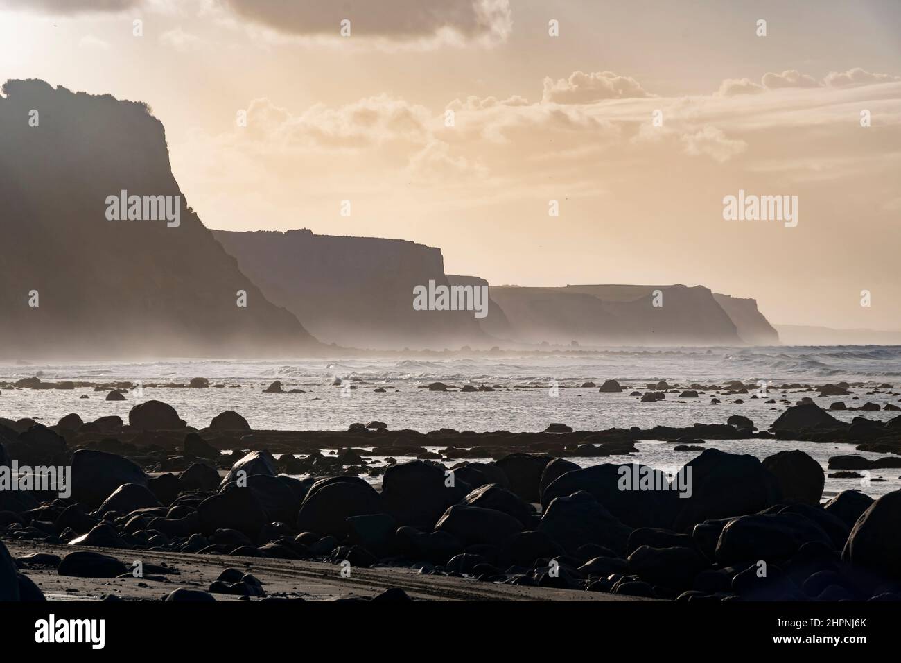 Beach, rocks and cliffs, Ohawe Beach, South Taranaki, North Island, New ...