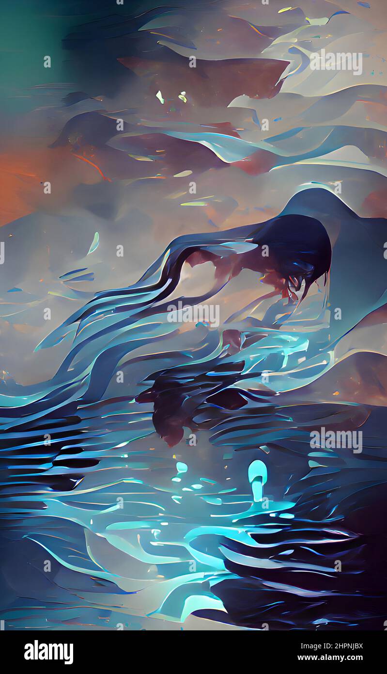 Abstract digital painting interpreting water and its irregular shapes ...